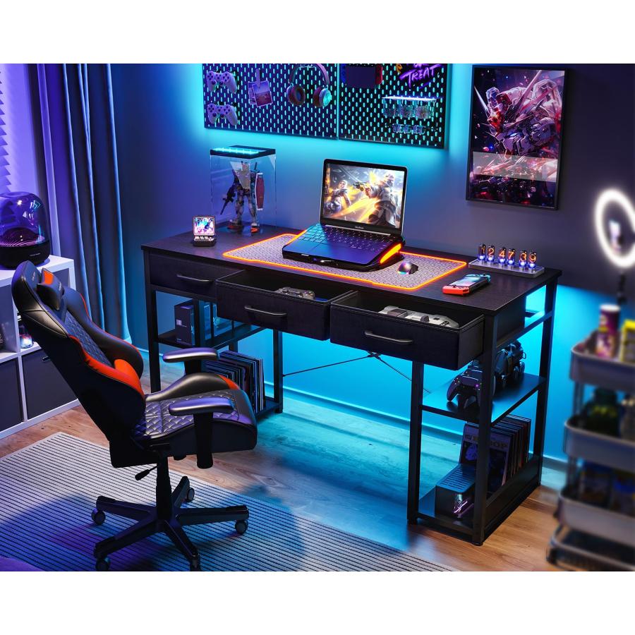 ODK 机 pcデスク パソコンデスク 幅120cm ゲーミングデスク 引き出し3杯付き ラック付きデスク ?子 computer desk 勉強机 : s-b0csdb87ck ...