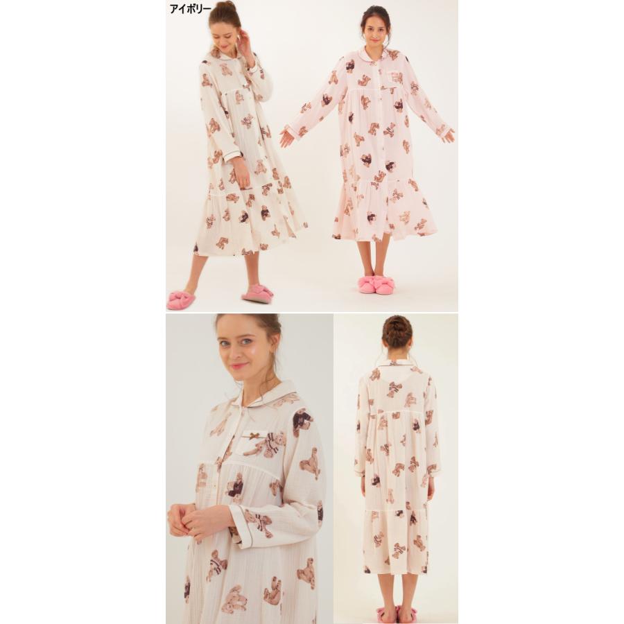 ナルエー ダブルガーゼテディーベア ワンピース ルームウェア アイボリー ブラウン ピンクnarue Moon Tan くま レディース ...