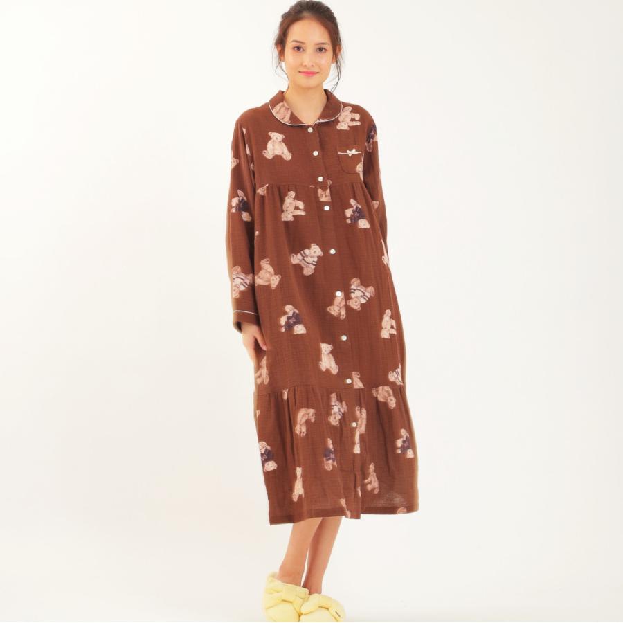 ナルエー ダブルガーゼテディーベア ワンピース ルームウェア アイボリー ブラウン ピンクnarue Moon Tan くま レディース ...