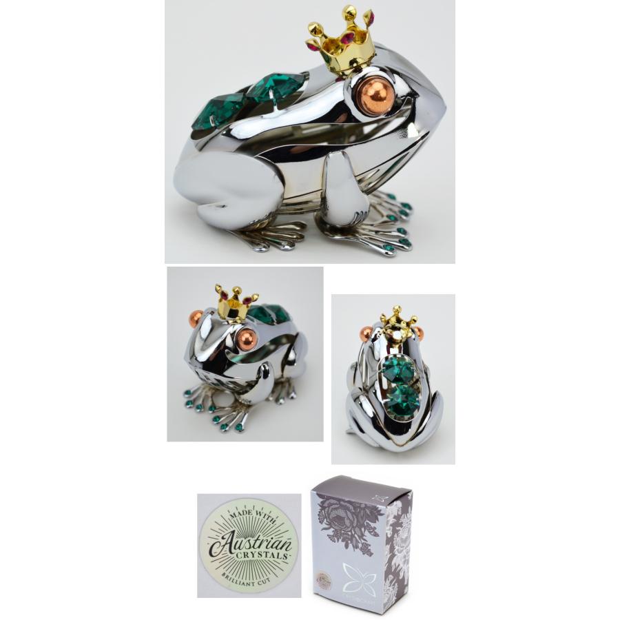 カエル 置物 スワロフスキー クリスタルオーナメント シルバー蛙 かえる クリスタルガラス おしゃれ ラッキーアイテム 幸運 縁起 金運 綺麗 ...
