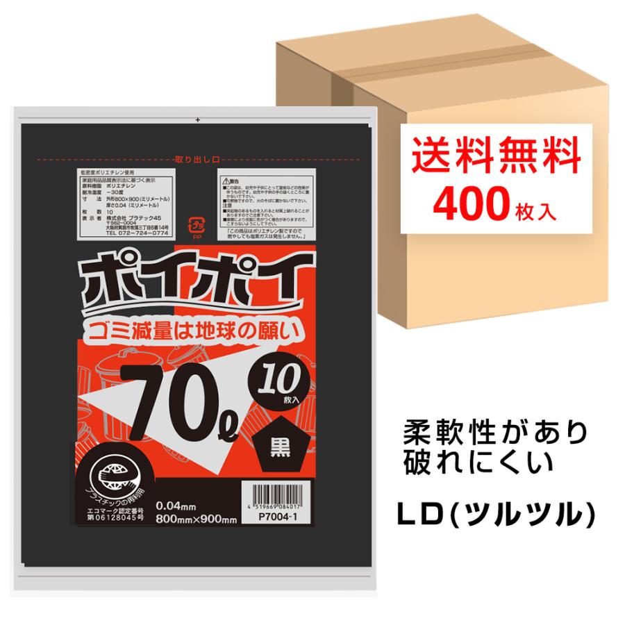 ゴミ袋 70L ポリ袋 黒 800x900mm 0.04mm厚 10枚x40冊 P7004-1 LLDPE ツルツル プラテック45 : プラテック45 Yahoo!店 - 通販 ...