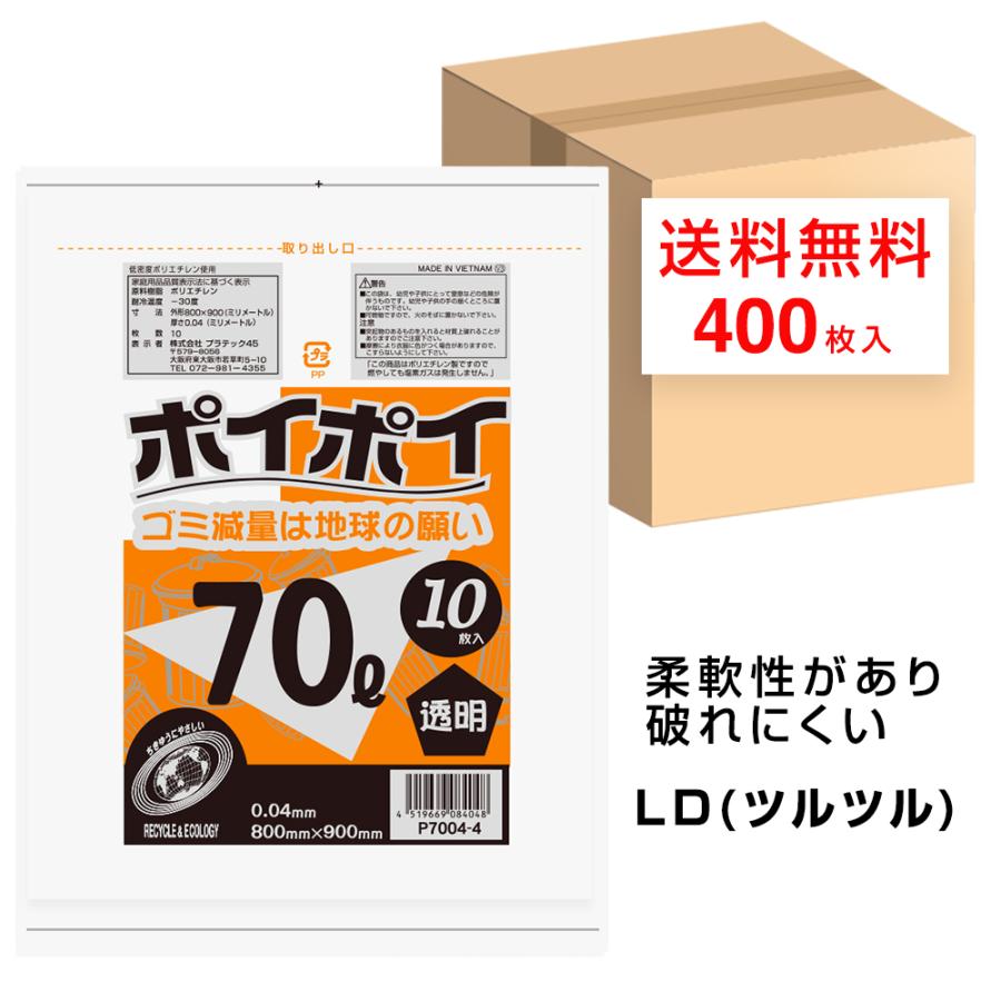 ゴミ袋 70L ポリ袋 透明 800x900mm 0.04mm厚 10枚x40冊 P7004-4 LLDPE ツルツル プラテック45 : プラテック45 Yahoo!店 - 通販 ...