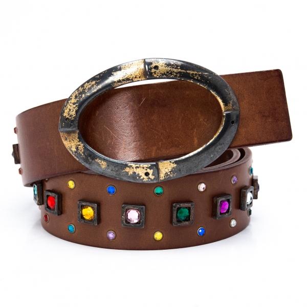 YOSHIE INABA レキップ ヨシエイナバL'EQUIPE ビジュー装飾レザーベルト 茶 【レディース】 : プレイフル Yahoo!ショッピング店 - 通販 - Yahoo!ショッピング