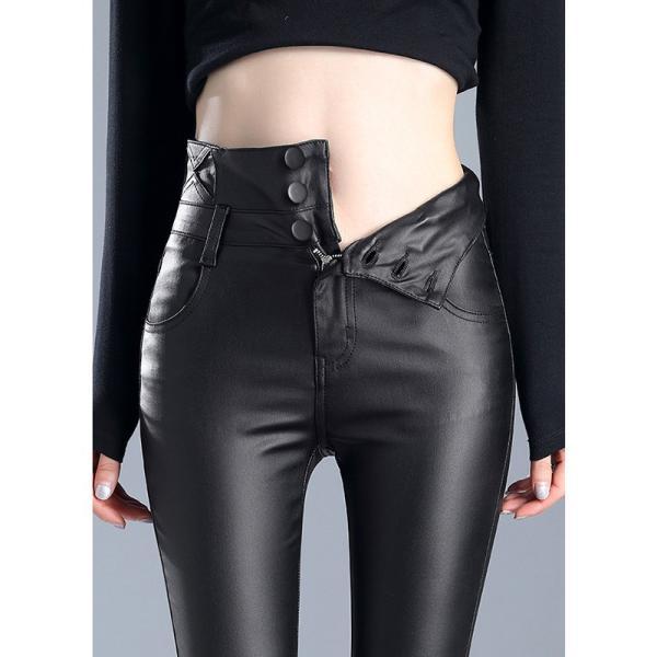 ブランド登録なし レザーパンツ レディース フェイクレザー ロングパンツ ハイウェスト カジュアル 細身 スキニー 美脚 脚長 美尻 裏起毛 2タイプ 黒 大きいサイズ ...