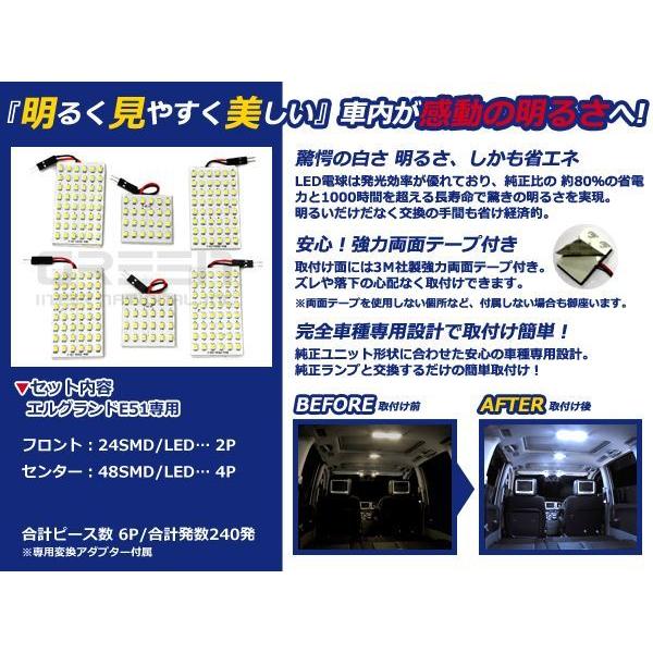 メール便送料無料 LEDルームランプセット 日産 エルグランド E50/E51 ホワイト/白 SMD/LED 6P 240発 純正交換式 簡単取付 : plum-shopping - 通販 ...