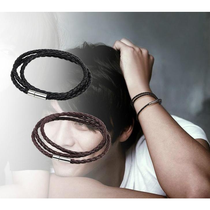 ブレスレット 3重 重ね付け風 腕に巻く 巻き付ける レディース メンズ ユニセックス アクセサリー 腕輪 レザー調 フェイクレザー シンプル お洒落 : acc-06209 : プラスナオ ...