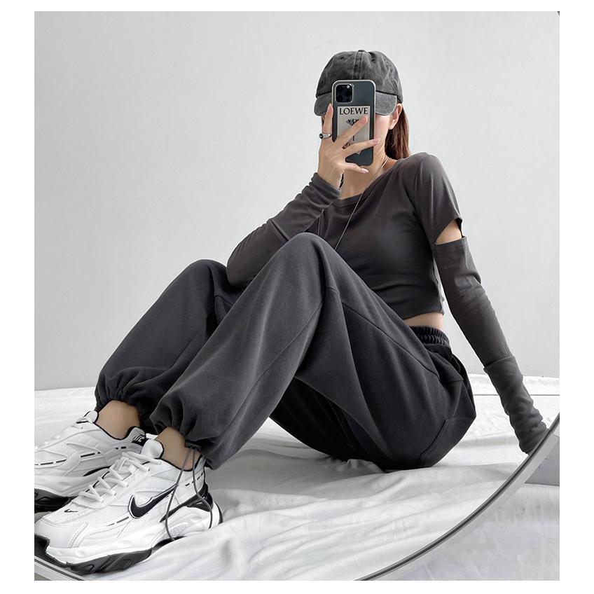 ロングパンツ ドロストパンツ レディース スウェット ボトムス イージーパンツ ドローストリング 大きいサイズ有 ジョガー リブ 単色 長 ...