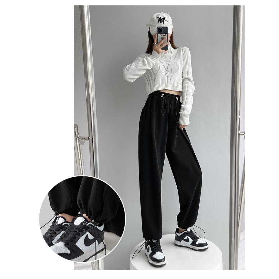 ロングパンツ ドロストパンツ レディース スウェット ボトムス イージーパンツ ドローストリング 大きいサイズ有 ジョガー リブ 単色 長 ...