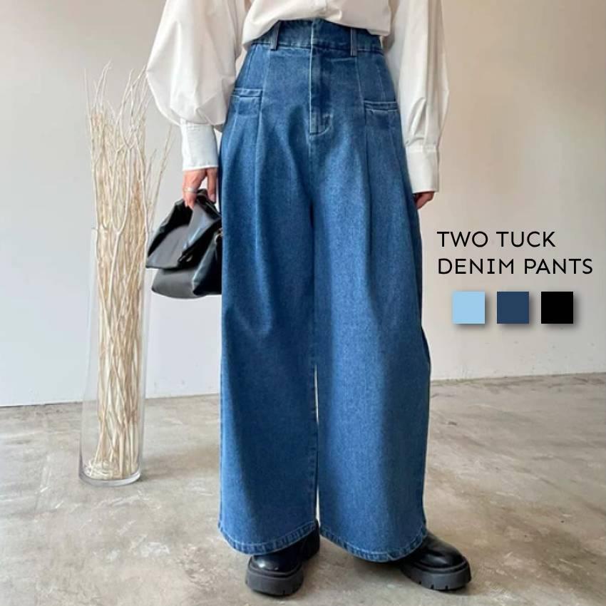 plusnao 2タックデニムパンツ ワイドデニム バギージーンズ レディース ボトムス ロングパンツ 長ズボン ジーパン おしゃれ かわいい 女性 : プラスナオYahoo!店 - 通販 ...