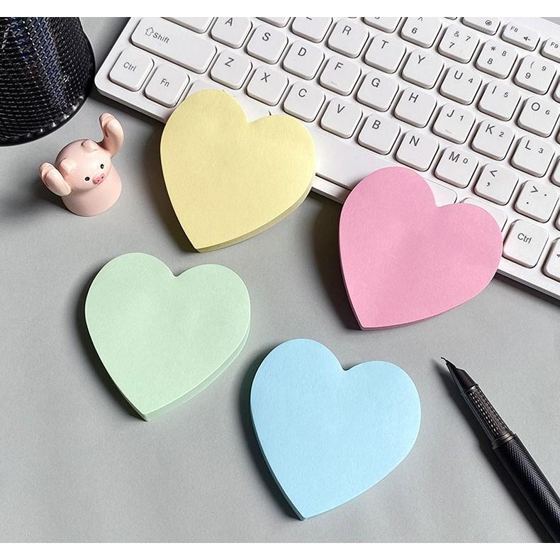 plusnao 付箋 メモ帳 2冊セット 100枚入り 文房具 文具 ふせん ノート メモ用紙 粘着 繰り返し使える ハート型 かわいい ...