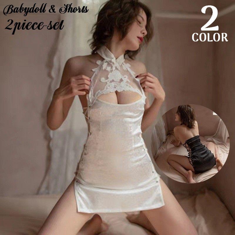 plusnao（プラスナオ） セクシーランジェリー2点セット レディース 勝負下着 ベビードール Tバックショーツ レース シースルー コスプレ 超ミニ丈 過激 エロい : プラスナオ ...