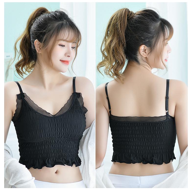 plusnao（プラスナオ） ブラトップ カップ付き キャミソール ノンワイヤー レディース 女性 婦人 トップス 肌着 下着 インナー シャーリング レース Vネック パッド シ : プラス ...