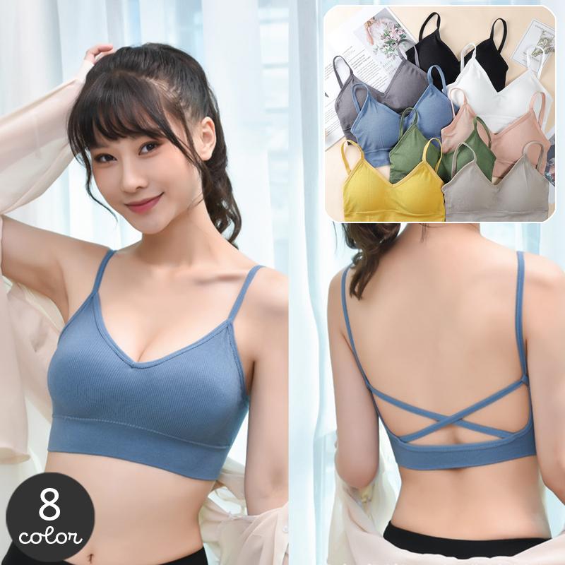 plusnao ノンワイヤーブラジャー ブラジャー ハーフトップブラ レディース 女性 下着 肌着 バッククロス リブ 無地 単色 カジュアル デイリー 普段使い リ : プラスナオYahoo ...