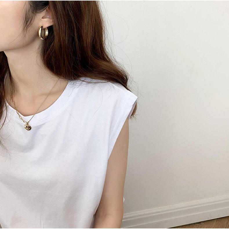 カットソー ノースリーブ Tシャツ トップス プルオーバー レディース 女性 シンプル 無地 おしゃれ カジュアル 大きいサイズ クルーネック ラウン :top-16005:プラスナオ ...