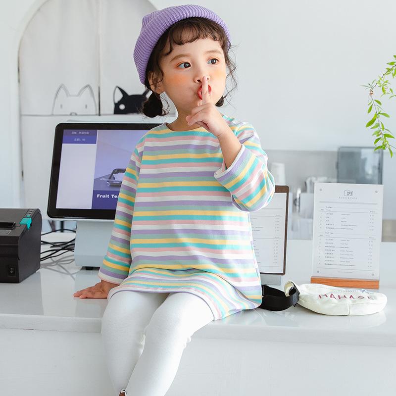 plusnao ワンピース チュニック キッズ 女の子 長袖 ラウンドネック ボーダー 虹色 レインボー カラフル シャツスカート 秋 子供服 可愛い お洒落 80c : プラスナオYahoo ...