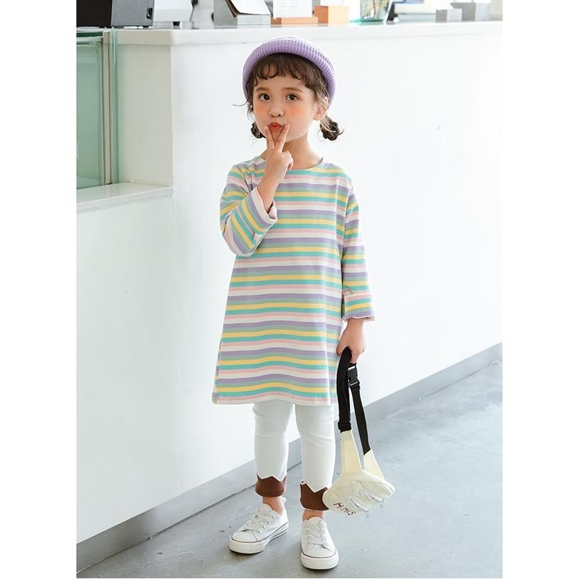 plusnao ワンピース チュニック キッズ 女の子 長袖 ラウンドネック ボーダー 虹色 レインボー カラフル シャツスカート 秋 子供服 可愛い お洒落 80c : プラスナオYahoo ...