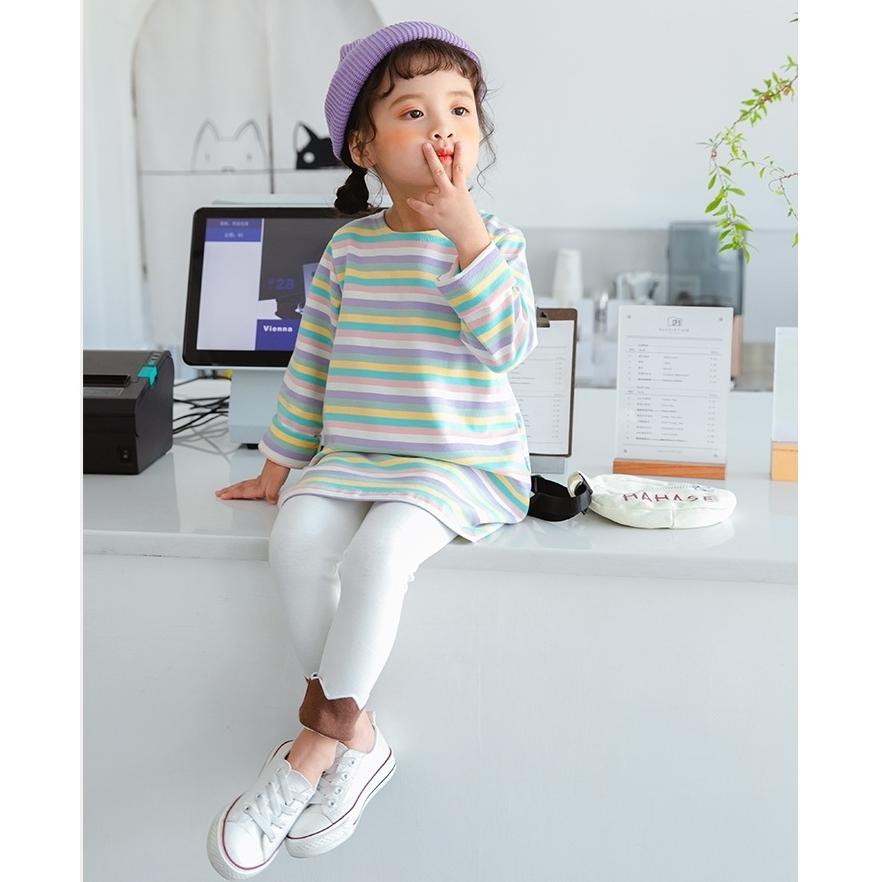 plusnao ワンピース チュニック キッズ 女の子 長袖 ラウンドネック ボーダー 虹色 レインボー カラフル シャツスカート 秋 子供服 可愛い お洒落 80c : プラスナオYahoo ...