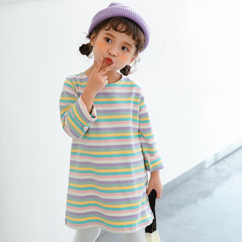 ワンピース チュニック キッズ 女の子 長袖 ラウンドネック ボーダー 虹色 レインボー カラフル シャツスカート 秋 子供服 可愛い お洒落 80c :top-23550:プラスナオ ...