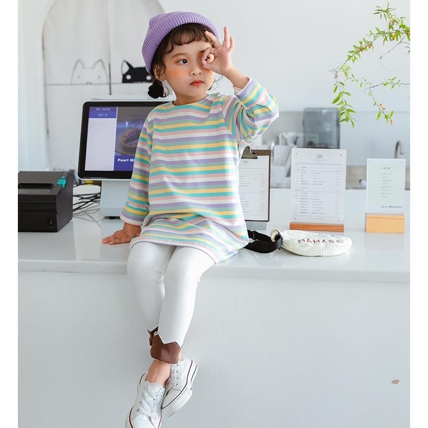 ワンピース チュニック キッズ 女の子 長袖 ラウンドネック ボーダー 虹色 レインボー カラフル シャツスカート 秋 子供服 可愛い お洒落 80c :top-23550:プラスナオ ...