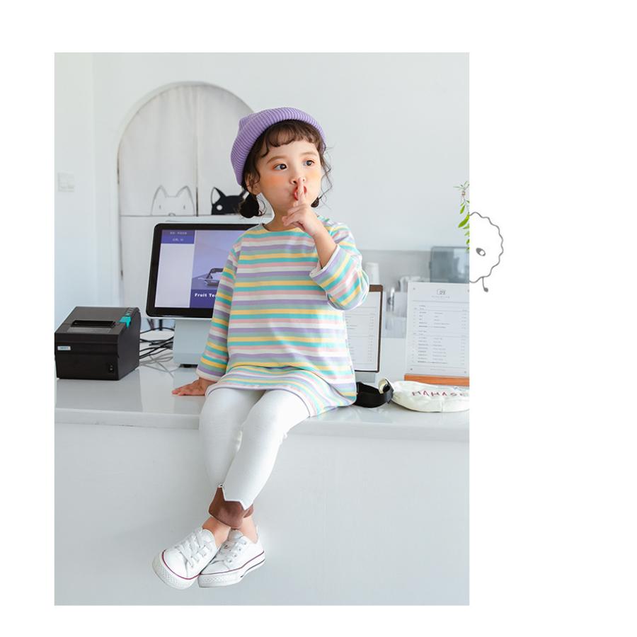 ワンピース チュニック キッズ 女の子 長袖 ラウンドネック ボーダー 虹色 レインボー カラフル シャツスカート 秋 子供服 可愛い お洒落 80c :top-23550:プラスナオ ...