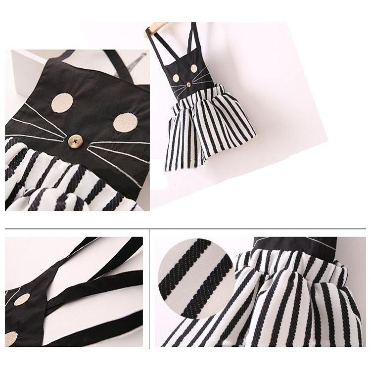 plusnao サロペットスカート ワンピース ジャンパースカート ミニワンピース 子供服 こども服 ストライプ切替 モノトーン ネコ 猫 CAT キャット ミニ丈 : プラスナオYahoo ...