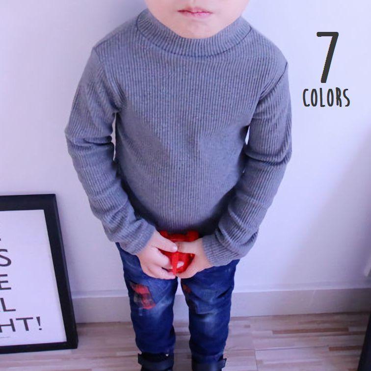 plusnao（プラスナオ） 子供用 ハイネックトップス 長袖カットソー リブ 長袖 カットソー Tシャツ タートル ハイネック 無地 男の子 女の子 キッズ 子ども 男女兼用 8 : プラス ...