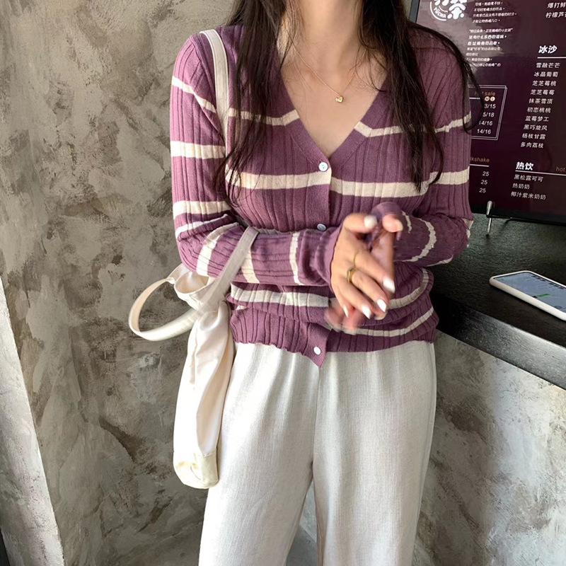 plusnao カーディガン ニット レディース 長袖 トップス アウター Vネック ボーダー柄 メロウフリル リブ カジュアル スリム タイト : プラスナオYahoo!店 - 通販 ...