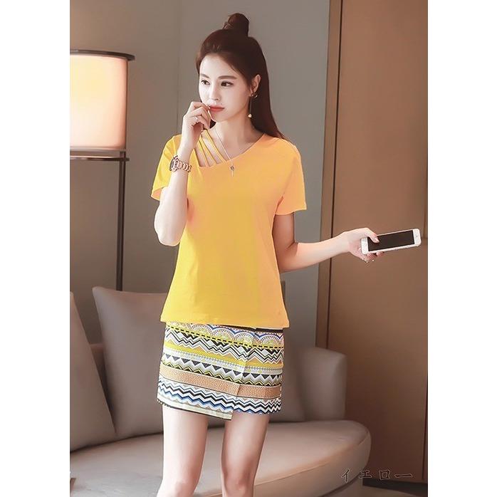 カットソー Tシャツ アシメネック レディース トップス アシンメトリー Vネック 半袖 無地 アシメカット カジュアル アシンメトリーネック ...