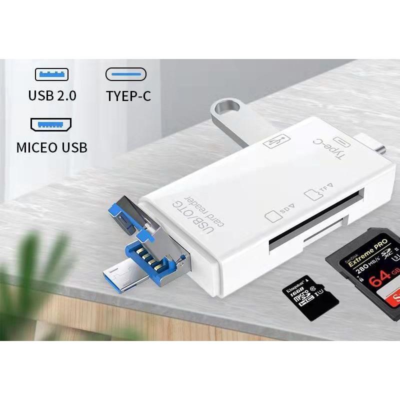 6in1 外付けメモリカードリーダー SD MicroSD TF USB2.0 Type-C MicroUSB OTG機能 データ転送 接続 Andr :zak-45735:プラスナオ ...