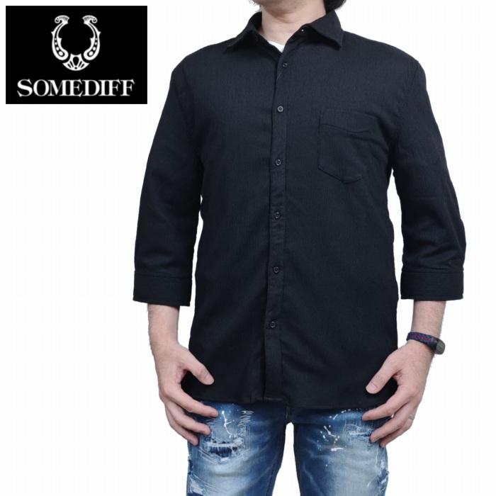 SOMEDIFF 7分袖シャツ サマーリゾート 楊柳生地 66987 サムディフ ストレッチ 清涼感 ブラック 夏におススメ 日焼け防止に ...