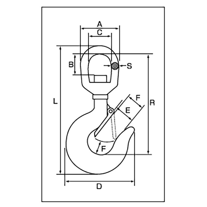 吊具 スイベル フック (ラッチ付) YH YH1.5 使用荷重 1500 kg 破断荷重 7.5 t A 77 mm B 40 mm C 43 mm D 110 mm スリーエッチ HHH ...