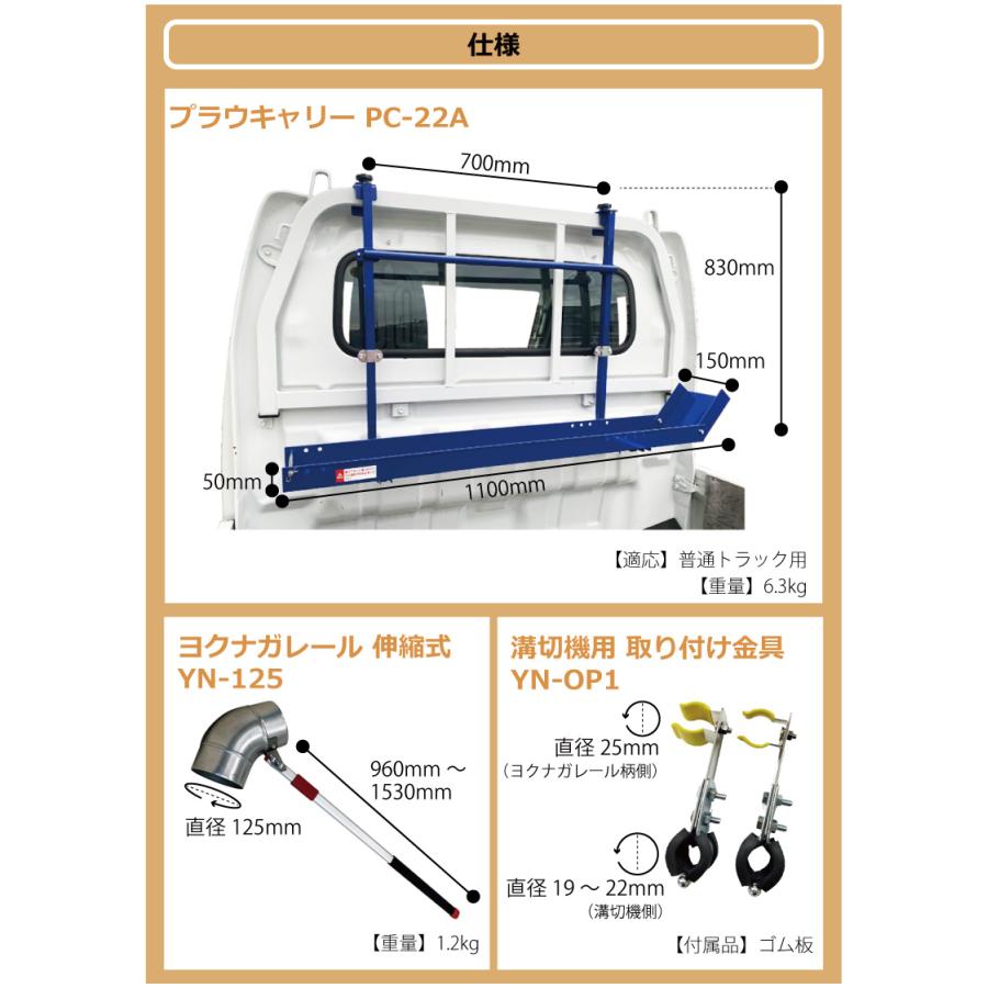 3点セット プラウキャリー PC-22A・ヨクナガレール 伸縮式 YN-125・溝切機用 取り付け金具 YN-OP1 溝切機 キャリー 運搬 普通トラック 溝つなぎ ケーエス製販 DZ ...