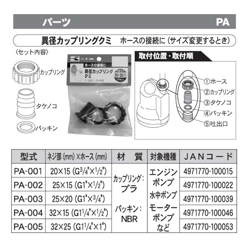 [ポンプパーツ] 異形カップリングクミ PA-005 [32×25mm (G1 1/4”×1”)] エンジンポンプ 水中ポンプ 工進 KOSHIN シB 代引不可 :27259:プラスワイズ ...