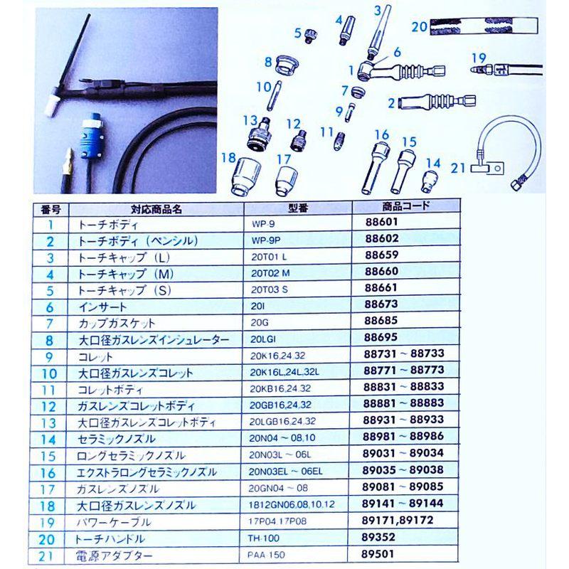 TIGトーチ 125A 空冷トーチ WP-9-4M H 日立用 長さ 4m 使用電流 180A Panasonic YT-12TS DAIHEN AW-9 WELD TEC WT-9 工具 ...