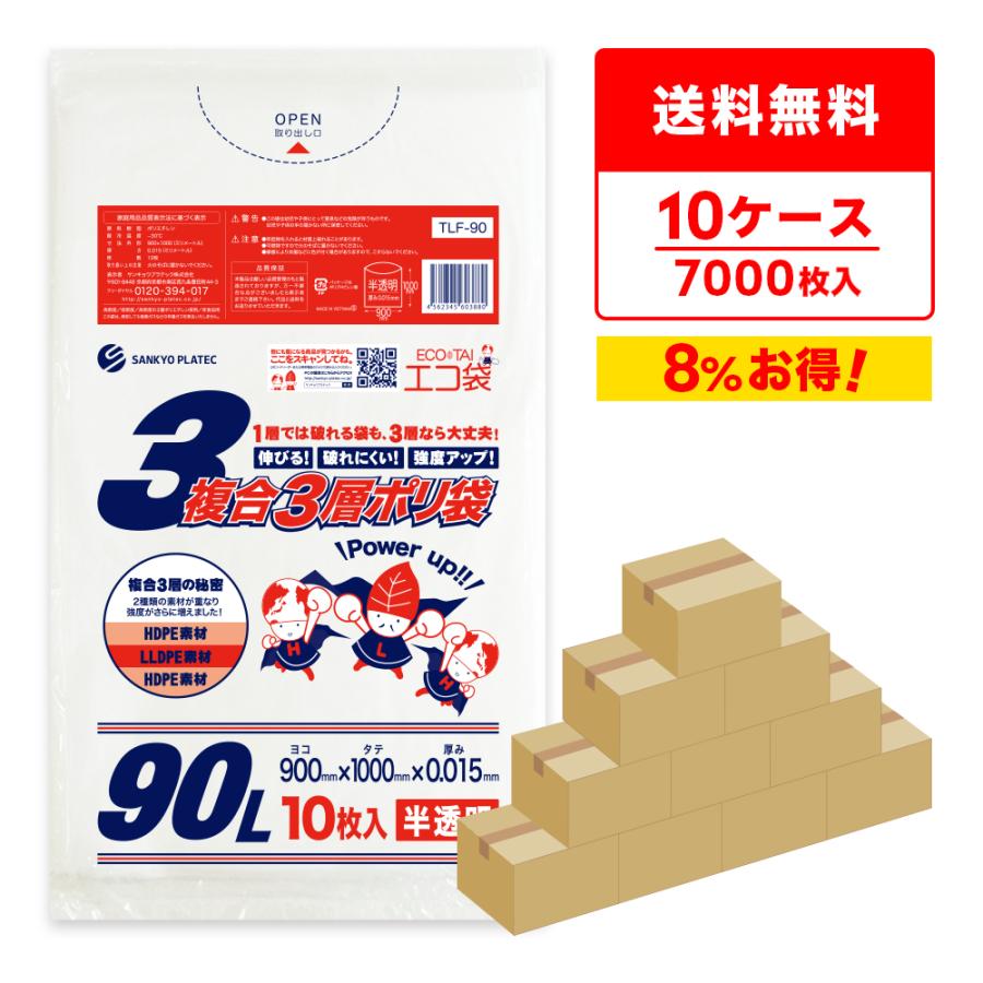 サンキョウプラテック 複合3層 ゴミ袋 90L 半透明 90x100cm 0.015mm厚 10枚x70冊x10箱 TLF-90-10 : ポリスタジアムヤフー店 - 通販 - Yahoo ...