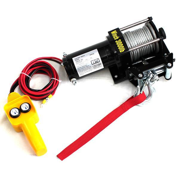 電動ウインチ 車両用 12v 3000LBS 1361kg 電動ホイスト DC12V 有線コントローラー付 運搬用チェーンブロック ...