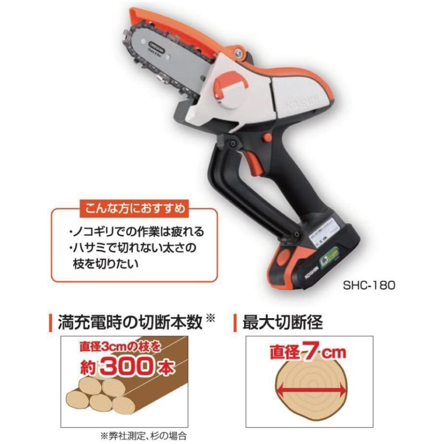 SHC-180 工進 充電式 ハンディ チェーンソー 18V 2.0Ah バッテリー 充電器付 SHC180 コーシン KOSHIN スマートコーシン : ぽんぷやさん - 通販 ...