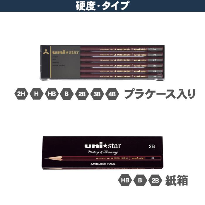 三菱鉛筆 uni star プラケース 紙箱 えんぴつ 鉛筆 1ダース 12本 ラッピングセット 六角軸 ユニスター 2H H HB B 2B 3B 4B : テーマで文具 Yahoo!店 ...