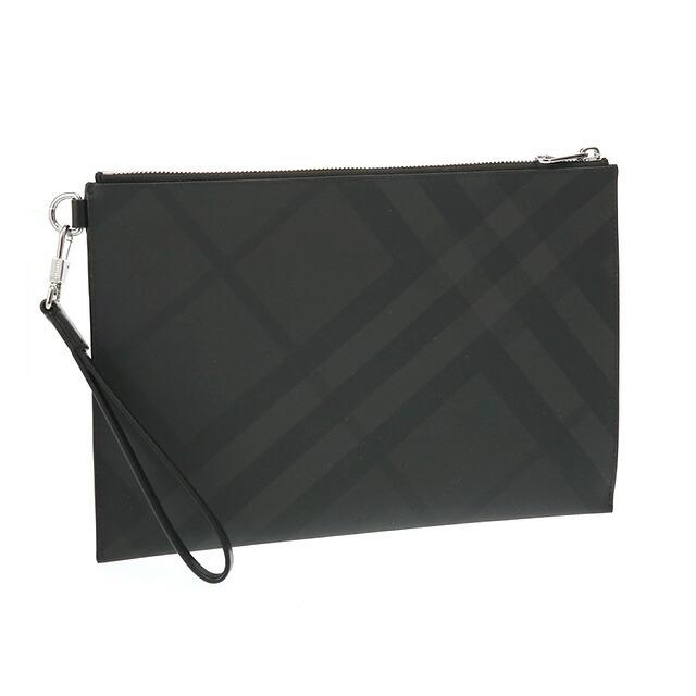 BURBERRY バーバリー／BURBERRY "EDIN"ロンドンチェック＆レザー・ジップポーチ・リストレット付きロゴ入りクラッチバッグ ...