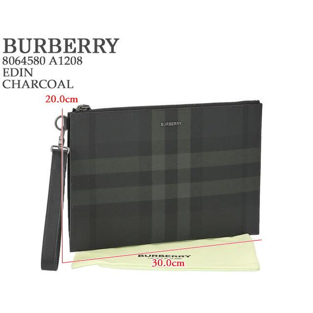 バーバリー／BURBERRY "EDIN”チャコールチェック ラージ ジップポーチ・リストレット付きロゴ入りクラッチバッグ・セカンドバッグ ...