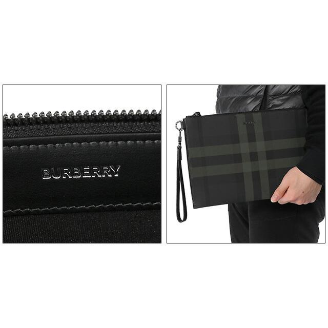 バーバリー／BURBERRY "EDIN”チャコールチェック ラージ ジップポーチ・リストレット付きロゴ入りクラッチバッグ・セカンドバッグ ...