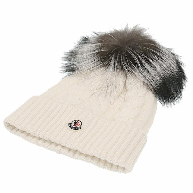 モンクレール／MONCLER "BERRETTO"ポンポンファー付き ロゴニットキャップ・ニット帽(ホワイト) 9Z703 01 A9328 002／WHITE／H2 : mon-9z703 ...