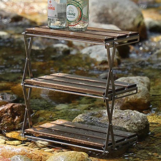 キャンプラック スパイスラック 折り畳み式 アウトドアラック 卓上収納ラック 三段ウッドラック 収納袋付 : POSSFAST - 通販 - Yahoo!ショッピング