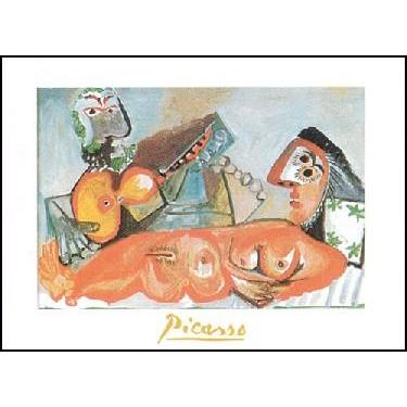 アートポスター- 横たわる裸婦とミュージシャン (24cm×30cm アートポスター- 横たわる裸婦とミュージシャン (24cm×30cm