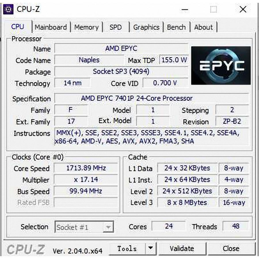 AMD EPYC 7401P 24C 2GHz 3GHz 64MB Socket SP3 1P DDR4-2666 155/170W ...