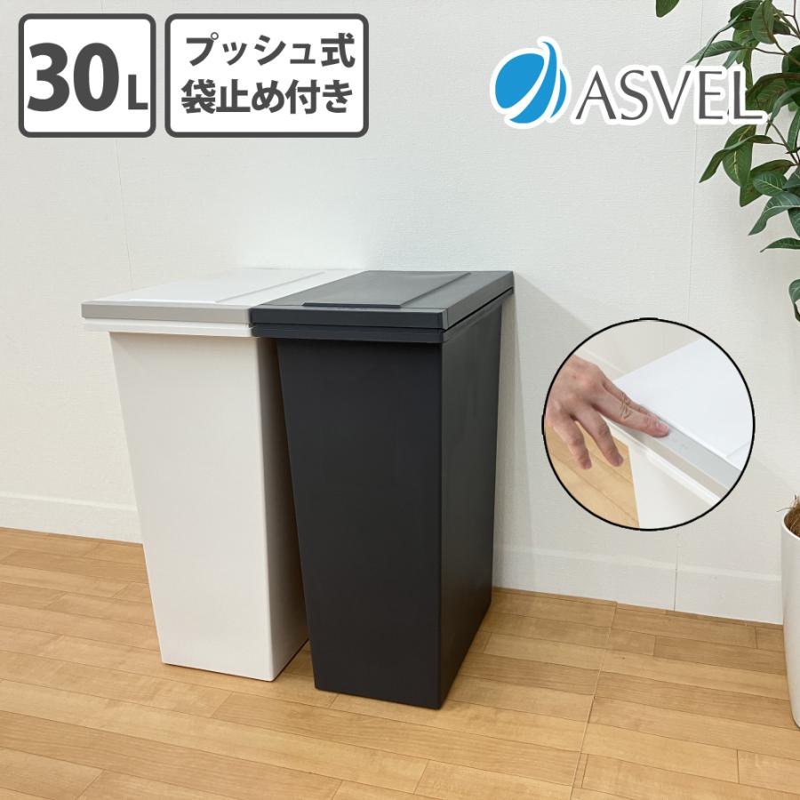 アスベル エバン密閉プッシュペール30L ホワイト ブラック ごみ箱 ゴミ箱 ダストボックス シンプル スタイリッシュ おしゃれ 日本製 ...