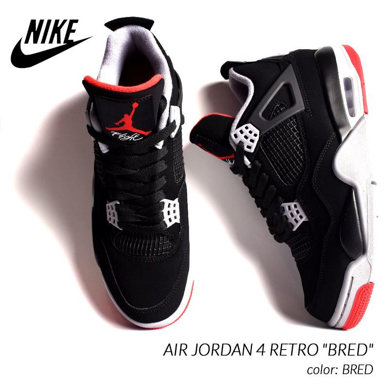NIKE AIR JORDAN 4 RETRO "BRED" ナイキ ジョーダン レトロ ハイカット ミッド スニーカー ( ブレッド 黒 赤 ...