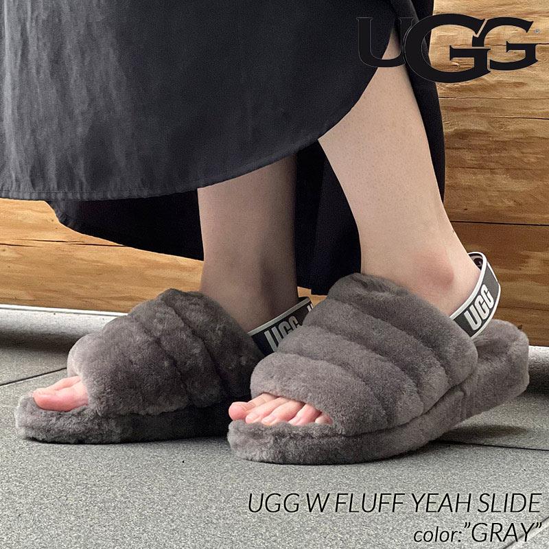 UGG W FLUFF YEAH SLIDE GRAY アグ ウィメンズ フラッフ イヤー スライド ファー サンダル スリッパ レディース ( グレー 灰色 1095119 ) : 4141 ...
