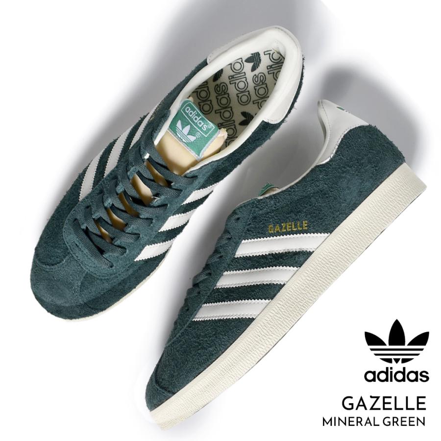 adidas アディダス ガゼル スニーカー GAZELLE ”MINERAL GREEN” ( ガッツレー 緑 グリーン 白 ホワイト ...