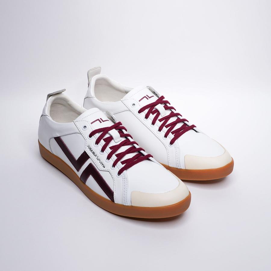 プレミアセブン 公式 スニーカー PS-758 WHT/BURG コート 白 大人 ファッション スタイル クラシック レザー シューズ コーデ VIBRAM : PREMIER SEVEN ...